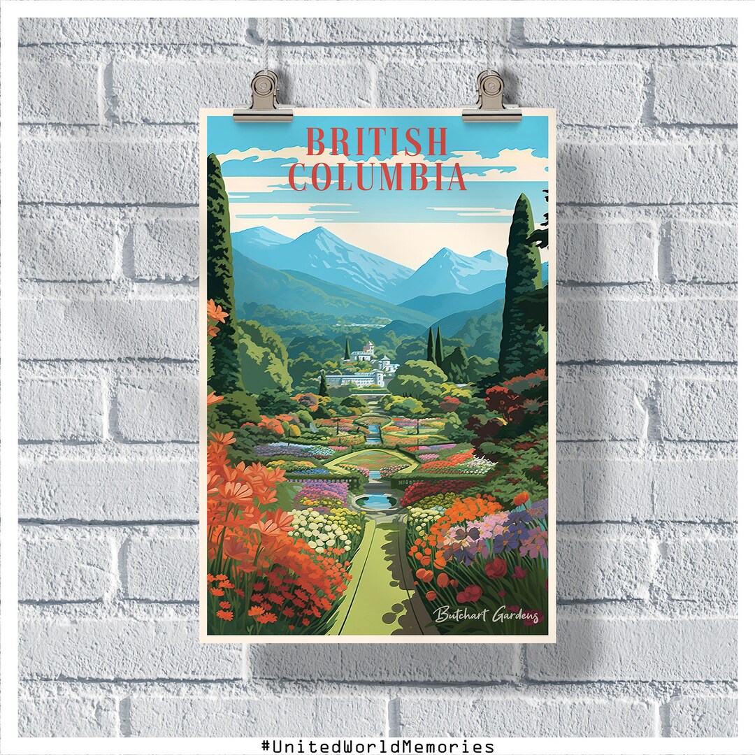British Columbia Travel Poster, Butchart Gardens Poster, Canada Poster ...
