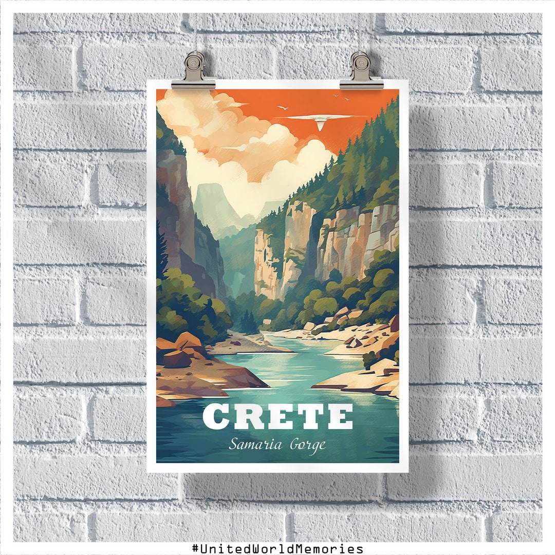 Crete Travel Poster, Crete Samaria Gorge Poster, Greece Poster, Crete ...