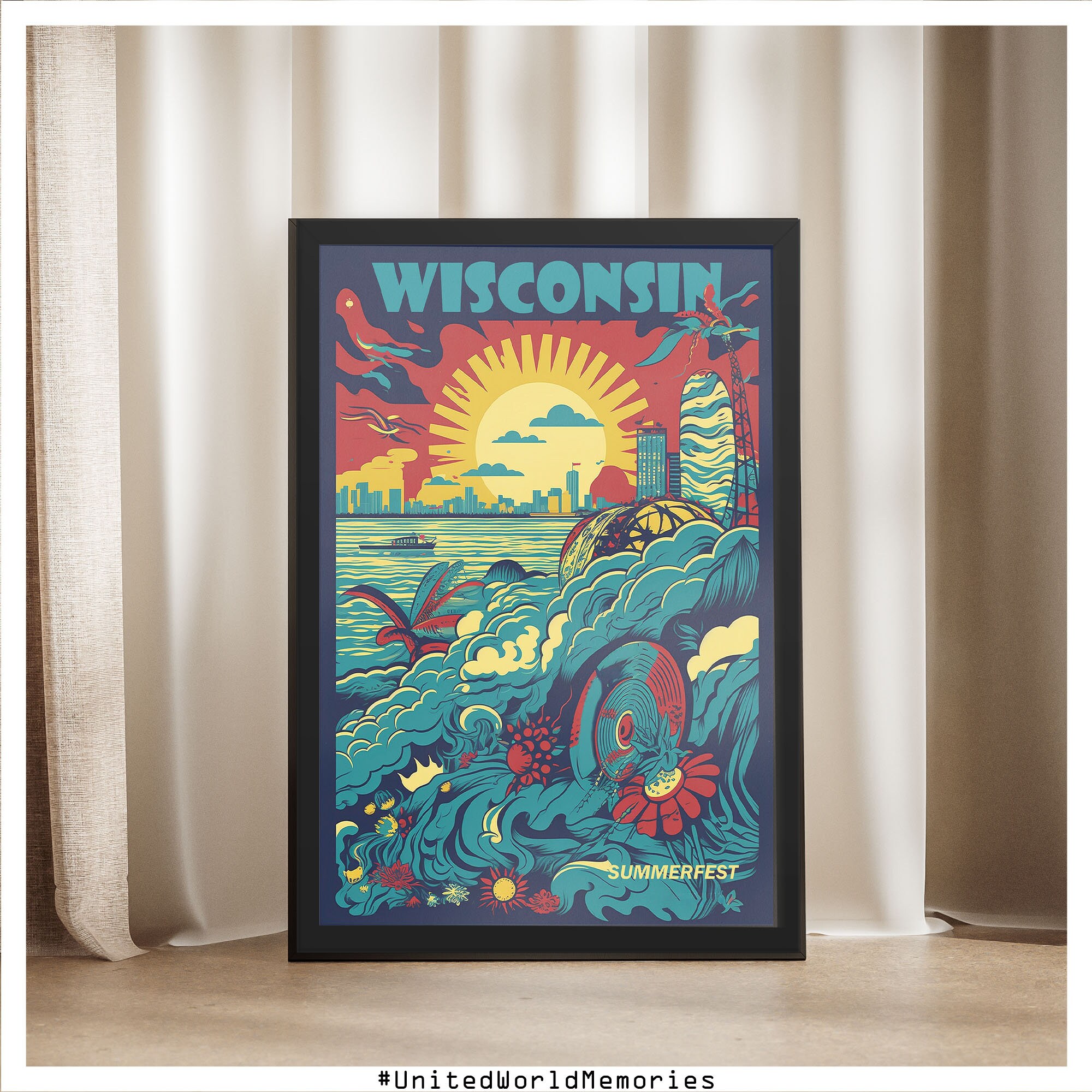 Wisconsin Travel Poster, Wisconsin Summerfest Poster, Wisconsin Vintage ...