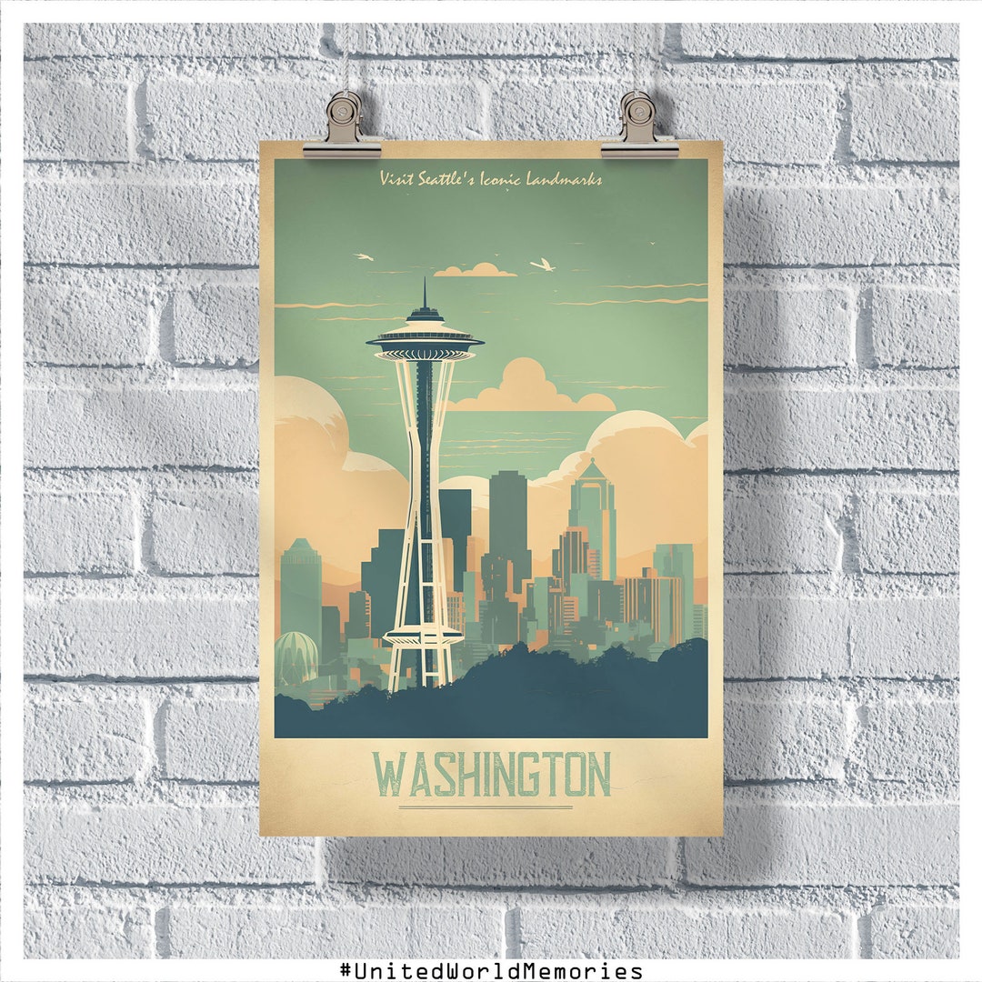 Washington Travel Poster, Seattle Poster, Washington Vintage Poster ...