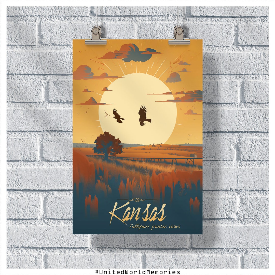 Kansas Travel Poster, Sunflower State Poster, Kansas Vintage Poster ...