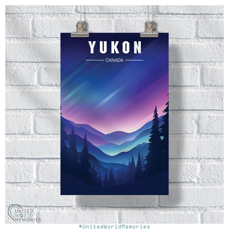 Yukon Northern Lights Poster, Yukon Canada Vintage Retro Print, Nature ...