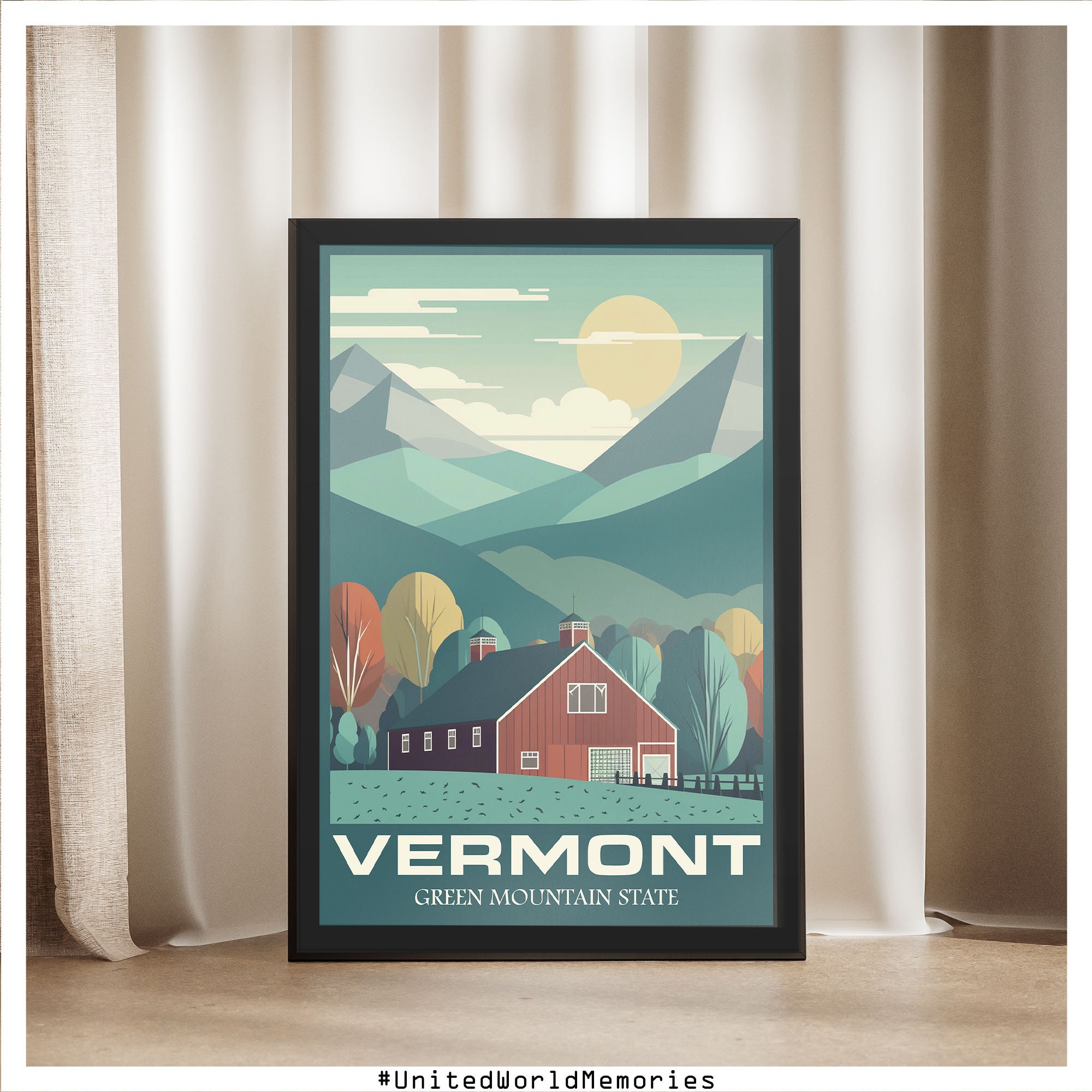 Vermont Travel Poster, Green Mountain State Poster, Vermont Vintage ...