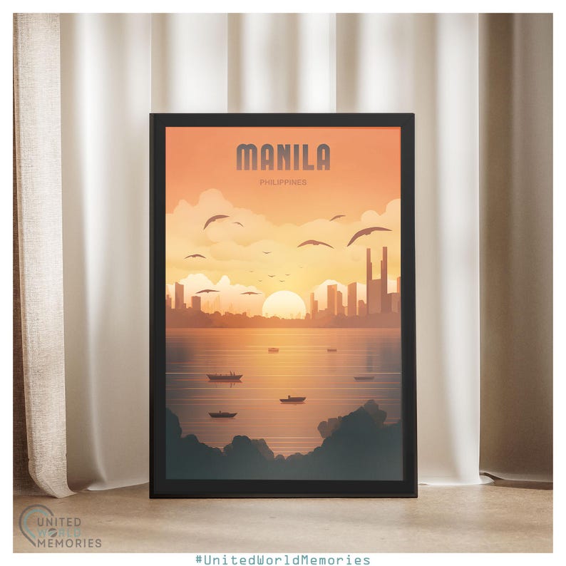 Manila Minimalist Sunset Poster, Manila Travel Print, Philippines Retro ...