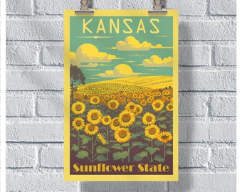 Kansas Travel Poster, Sunflower State Poster, Kansas Vintage Poster ...