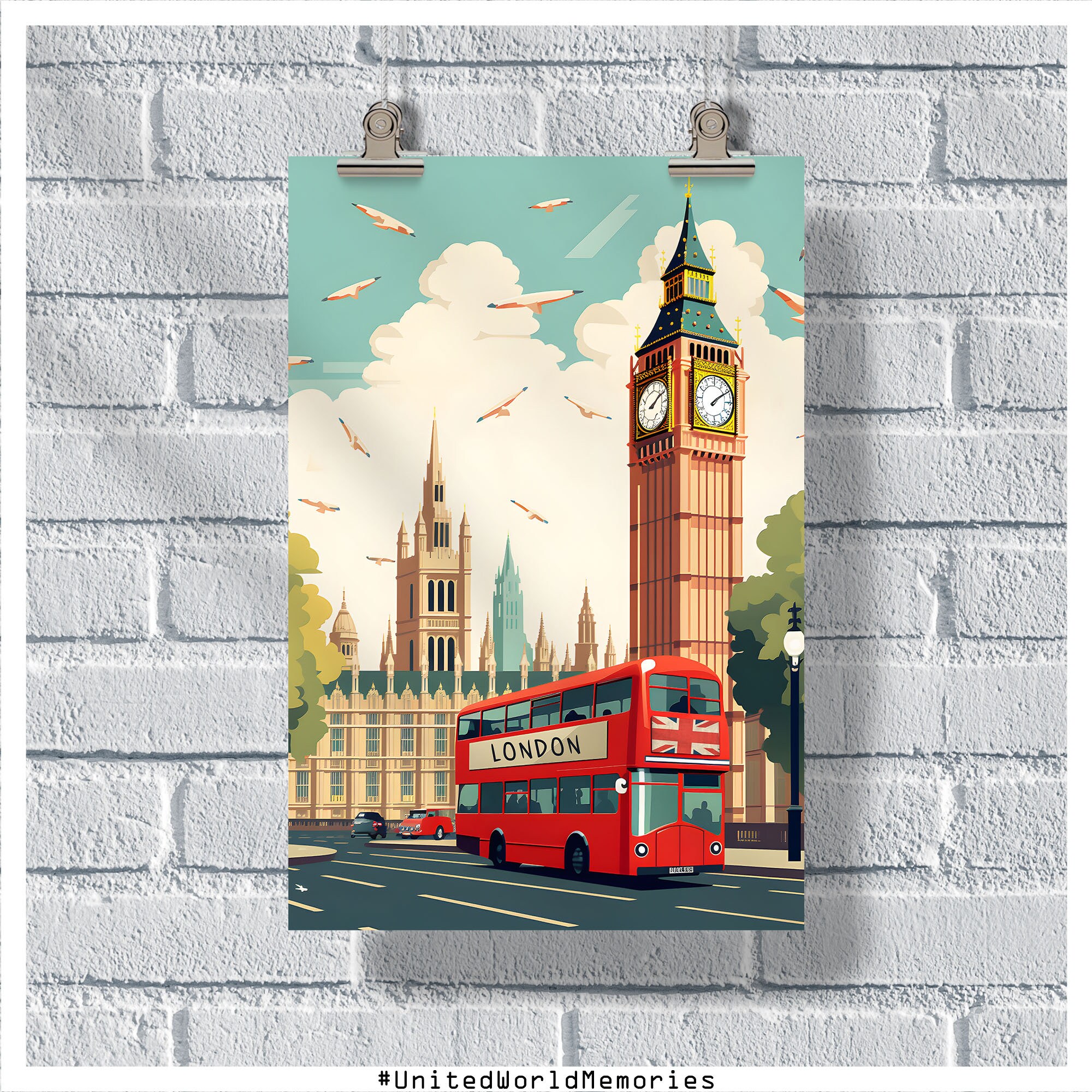 London Big Ben and Bus Poster London Travel Poster England - Etsy