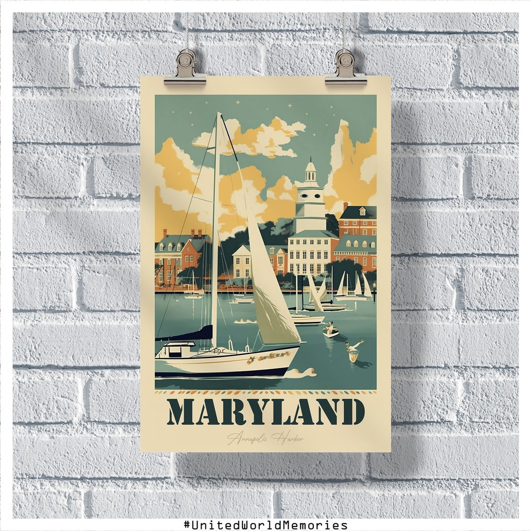 Maryland Travel Poster, Annapolis Harbor Poster, Maryland Vintage ...