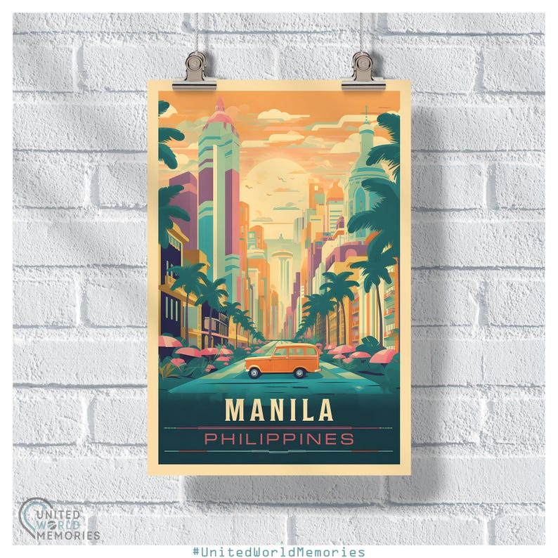 Manila Art Deco Poster, Manila Travel Print, Philippines Retro Poster ...