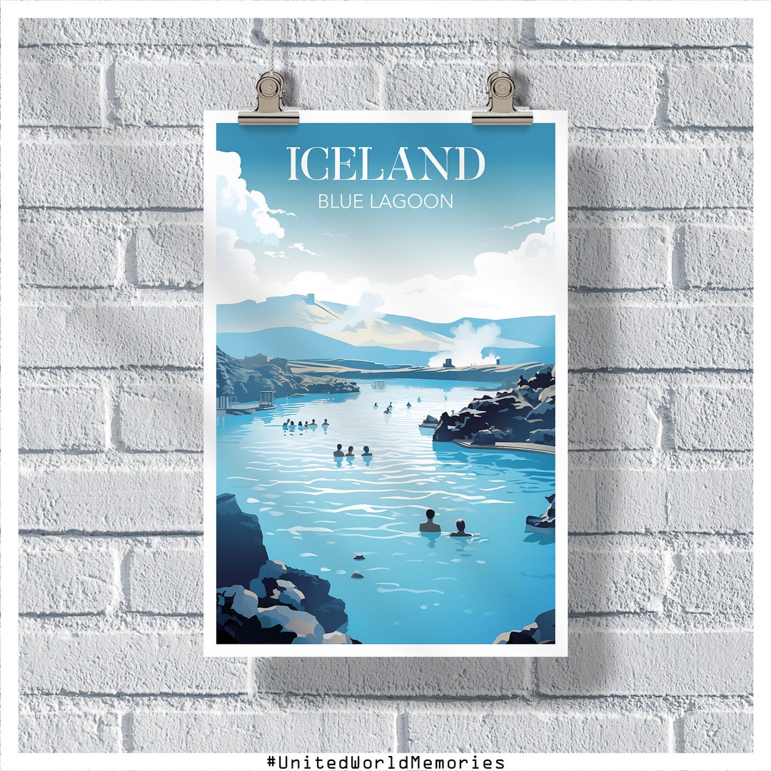 Blue Lagoon Travel Poster, Iceland Poster, Blue Lagoon Wall Art, Blue ...