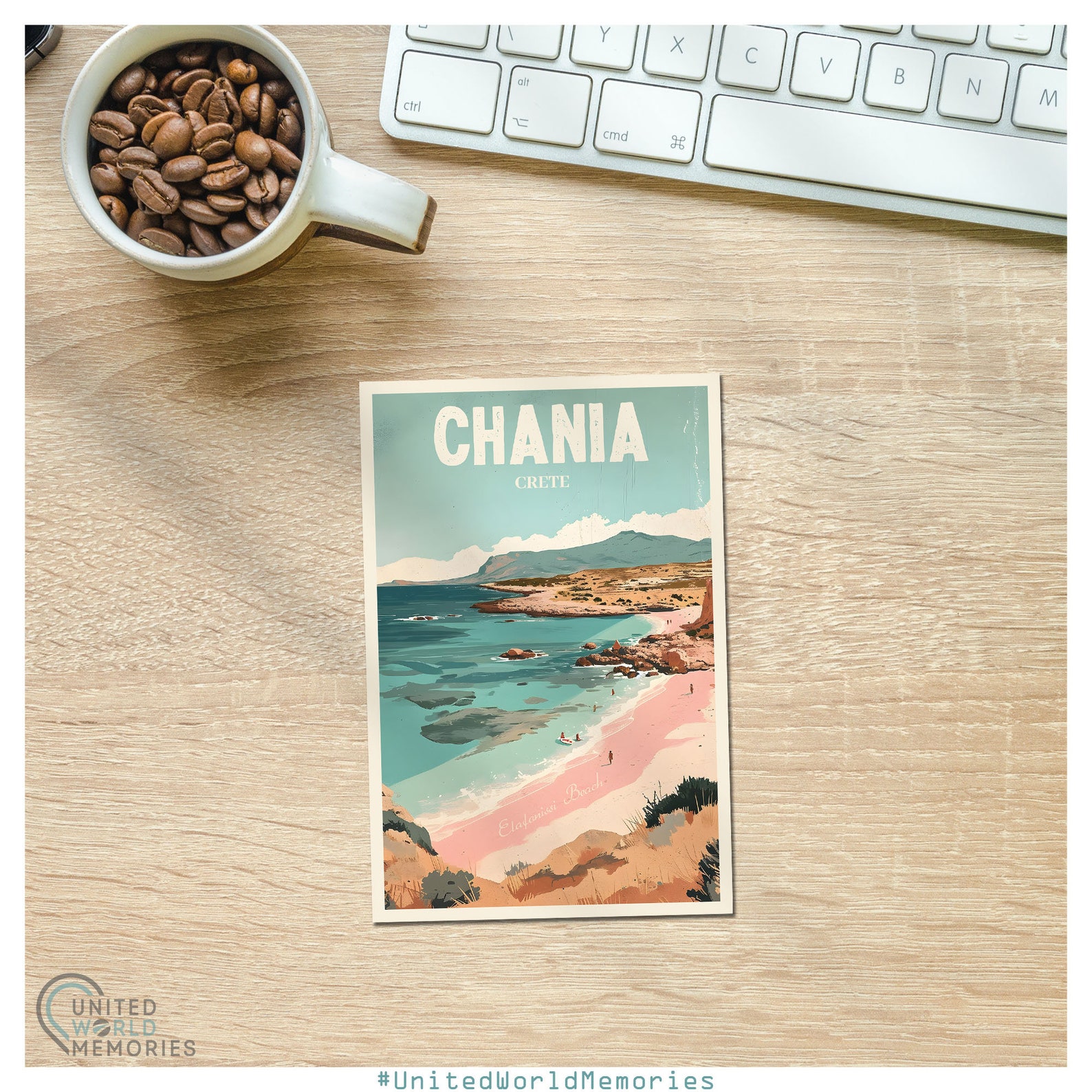 Chania Elafonissi Beach Poster, Crete Print, Greece Retro Wall Art ...