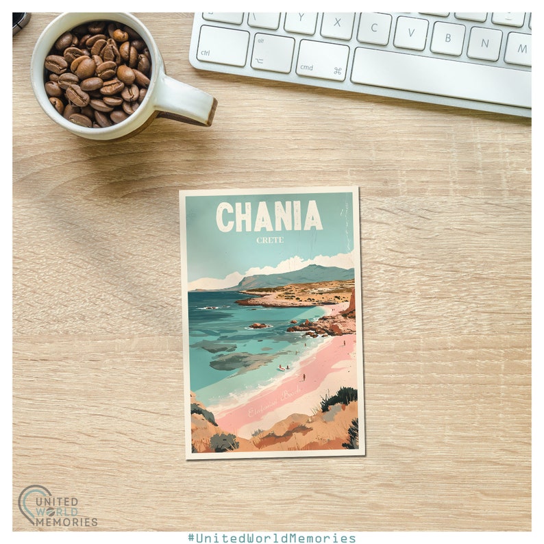 Chania Elafonissi Beach Poster, Crete Print, Greece Retro Wall Art ...