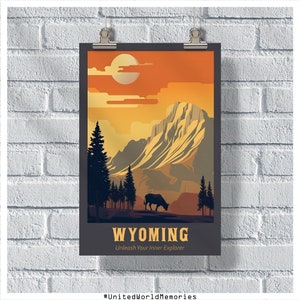 Wyoming Travel Poster, Explore Wyoming Poster, Wyoming Vintage Poster ...