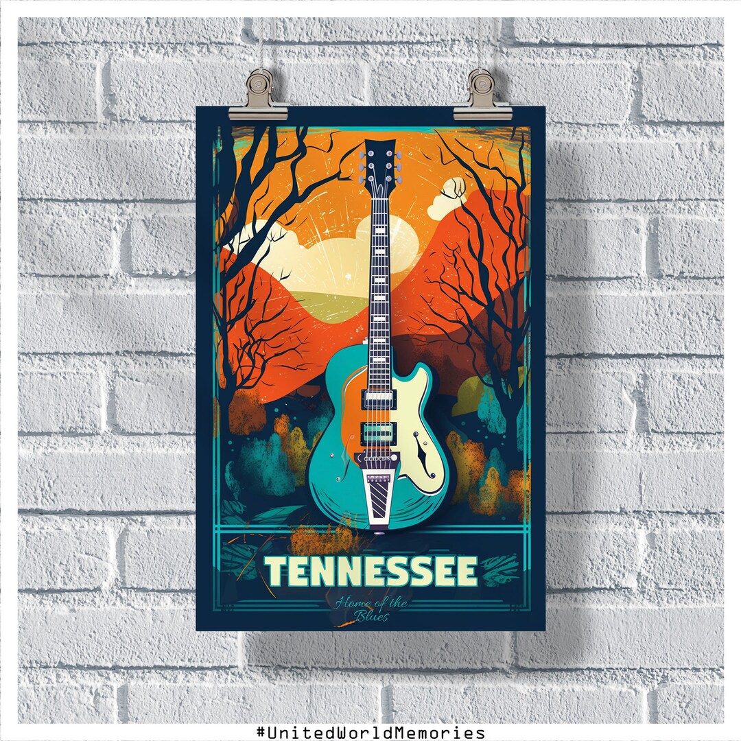 Tennessee Travel Poster, Home of the Blues Poster, Tennessee Vintage ...
