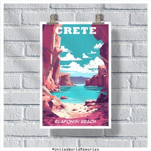 Crete Travel Poster, Elafonisi Beach Poster, Greece Poster, Crete Wall ...