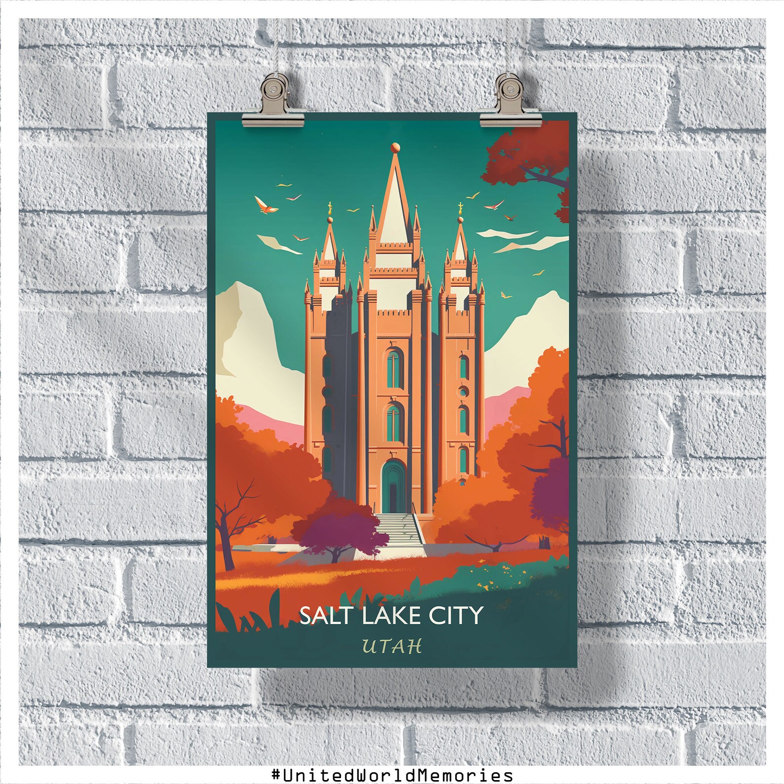 Utah Travel Poster, Salt Lake City Poster, Temple Square Print, Utah ...