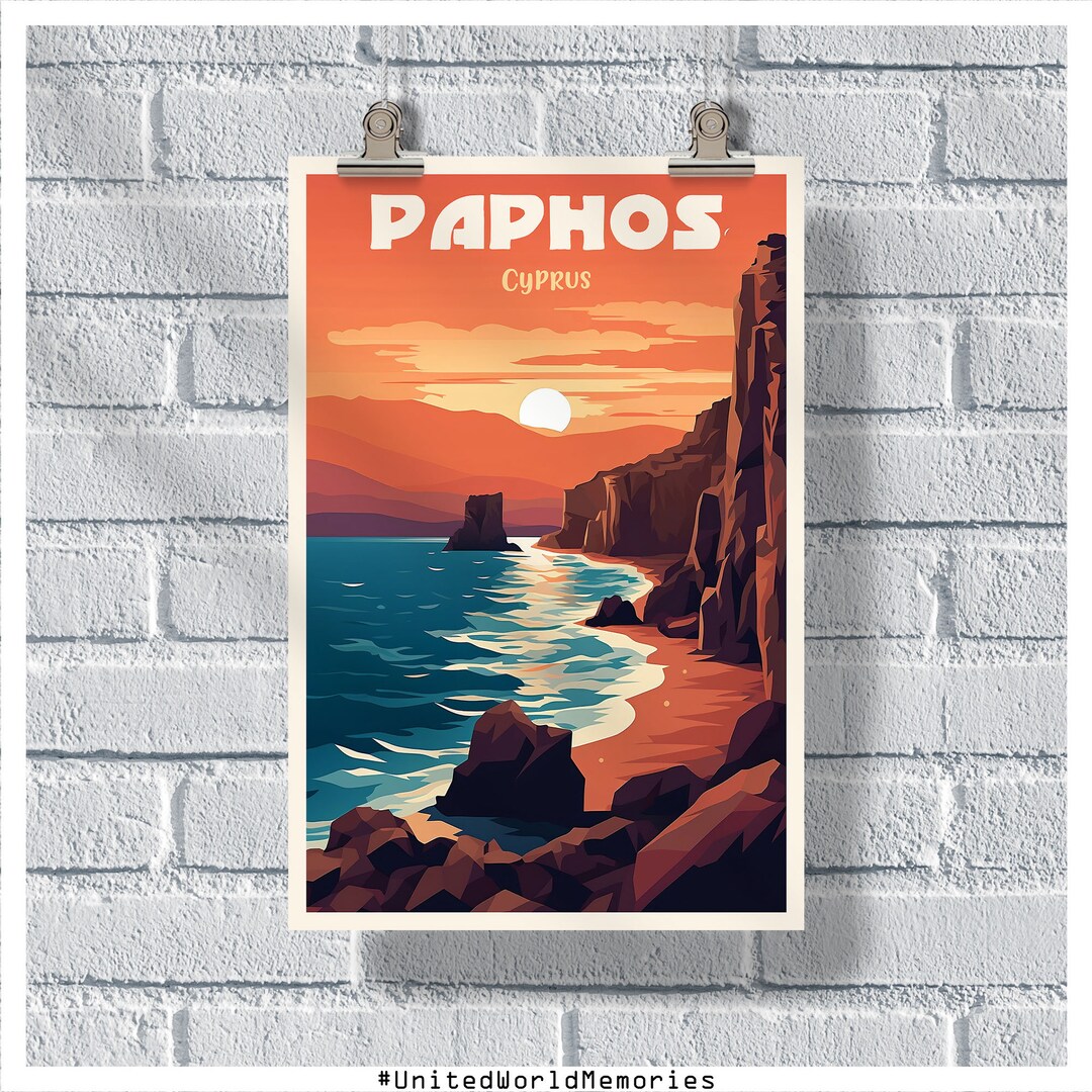 Paphos Travel Poster, Aphrodite's Rock Poster, Cyprus Poster, Paphos ...