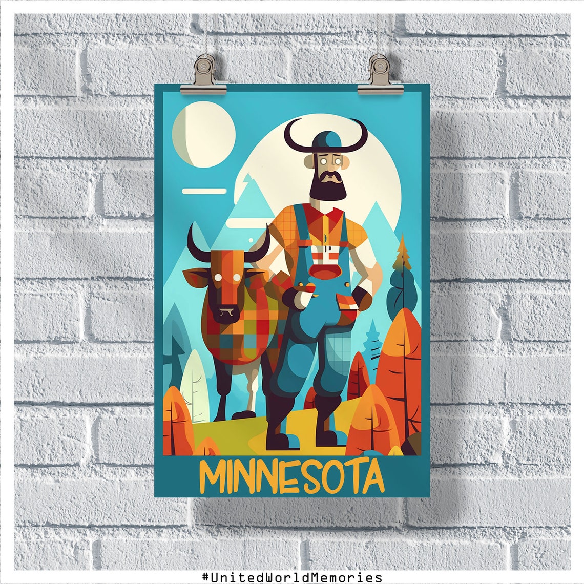 Minnesota Travel Poster, Paul Bunyan and Babe the Blue Ox Poster ...