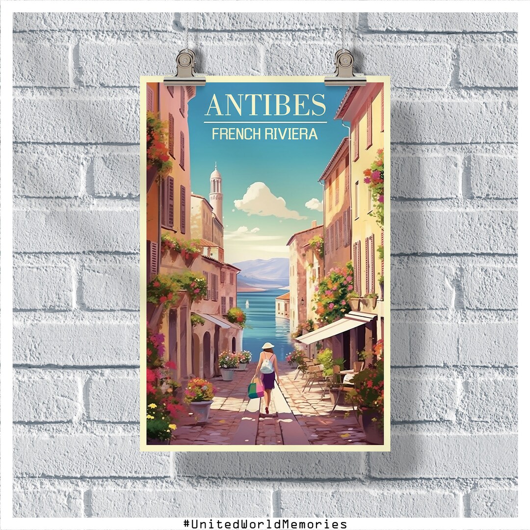 French Riviera Travel Poster, Antibes Poster, France Poster, French Riviera Wall Art, French ...