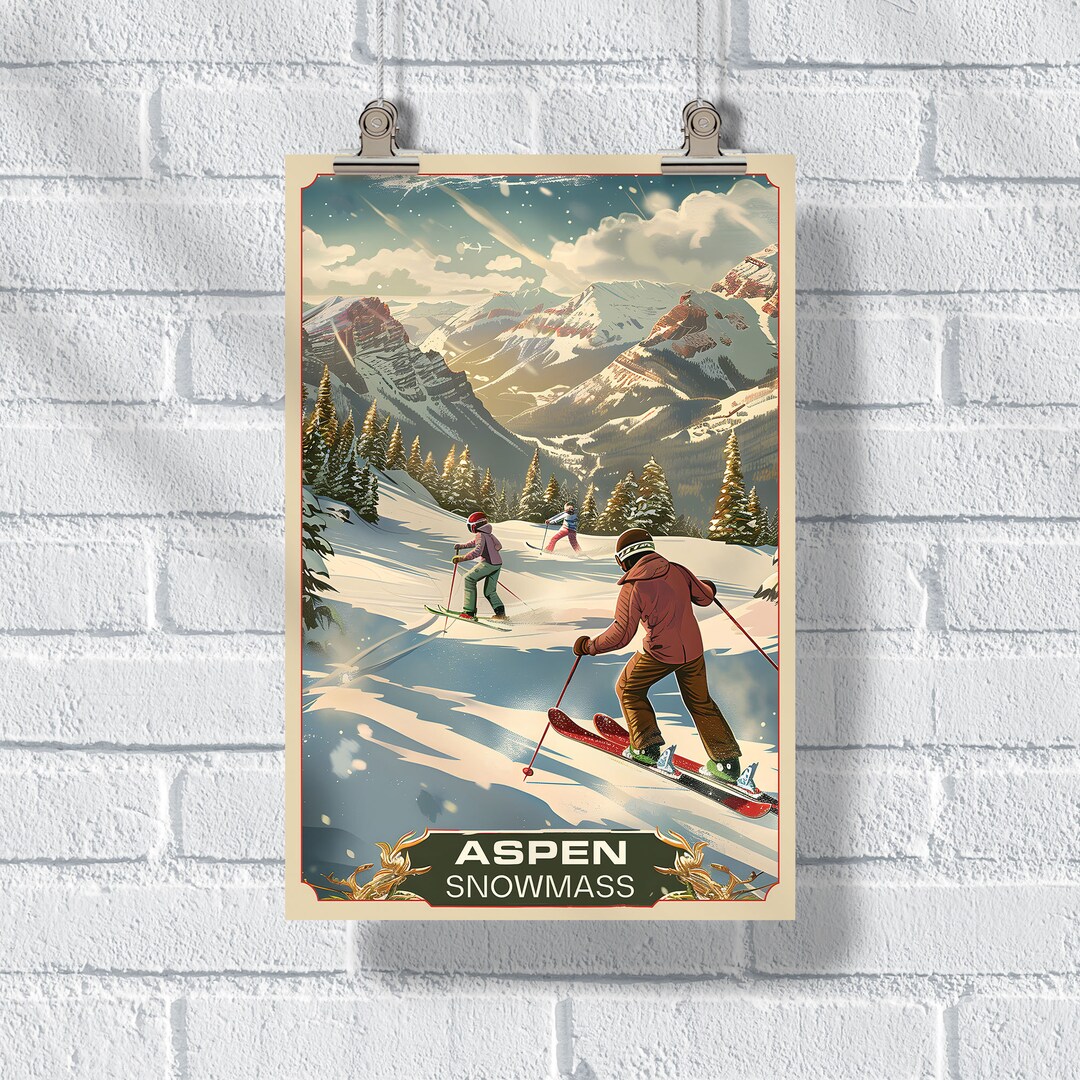 Aspen Snowmass Retro Adventure Poster, Ski Resort Colorado Print, Ski ...