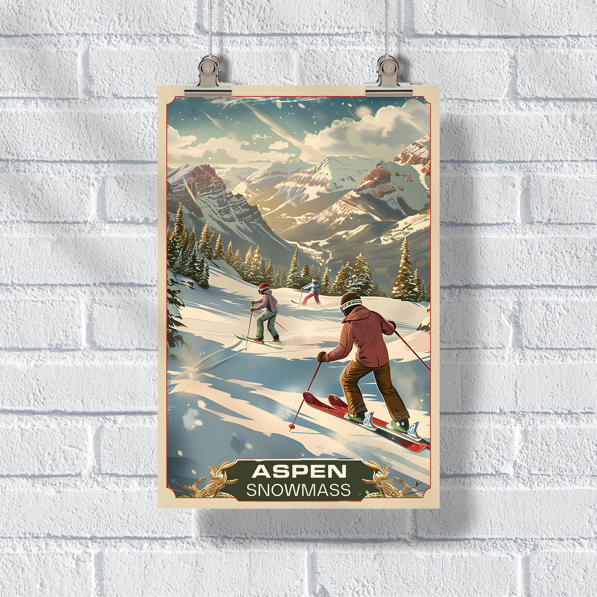 Aspen Snowmass Retro Adventure Poster, Ski Resort Colorado Print, Ski ...