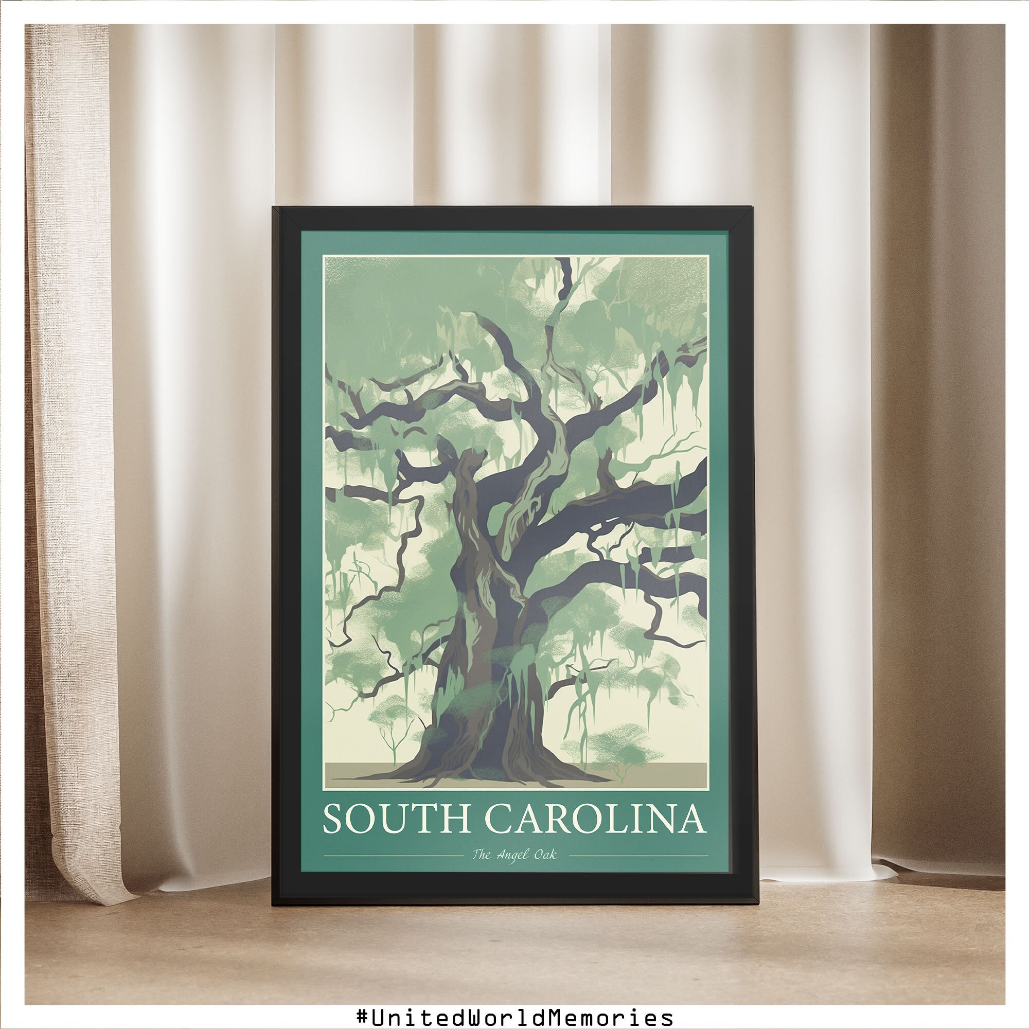 South Carolina Travel Poster, the Angel Oak Poster, SC Vintage Poster ...