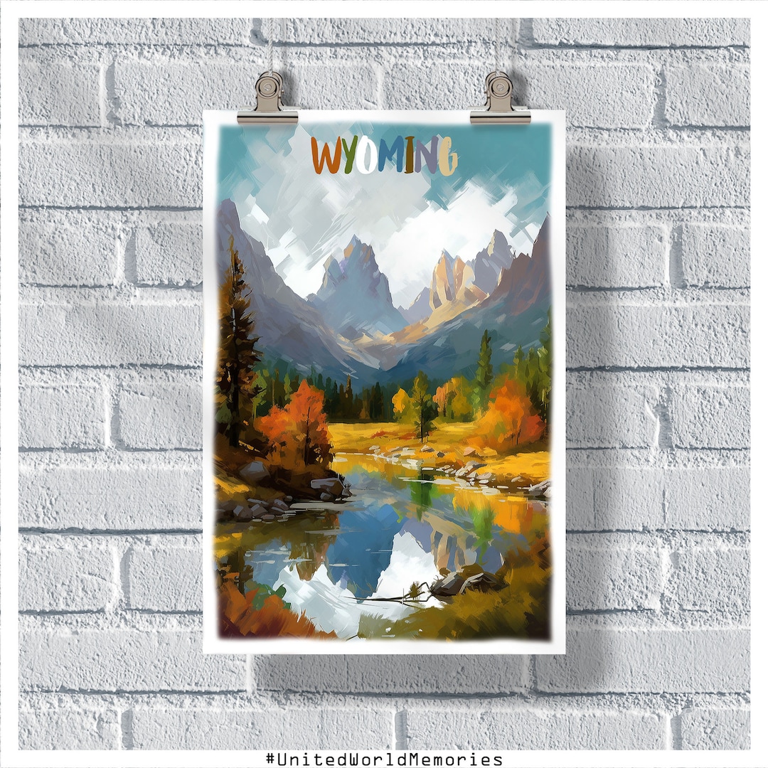 Wyoming Travel Poster, Wyoming Watercolor Poster, Wyoming Vintage ...