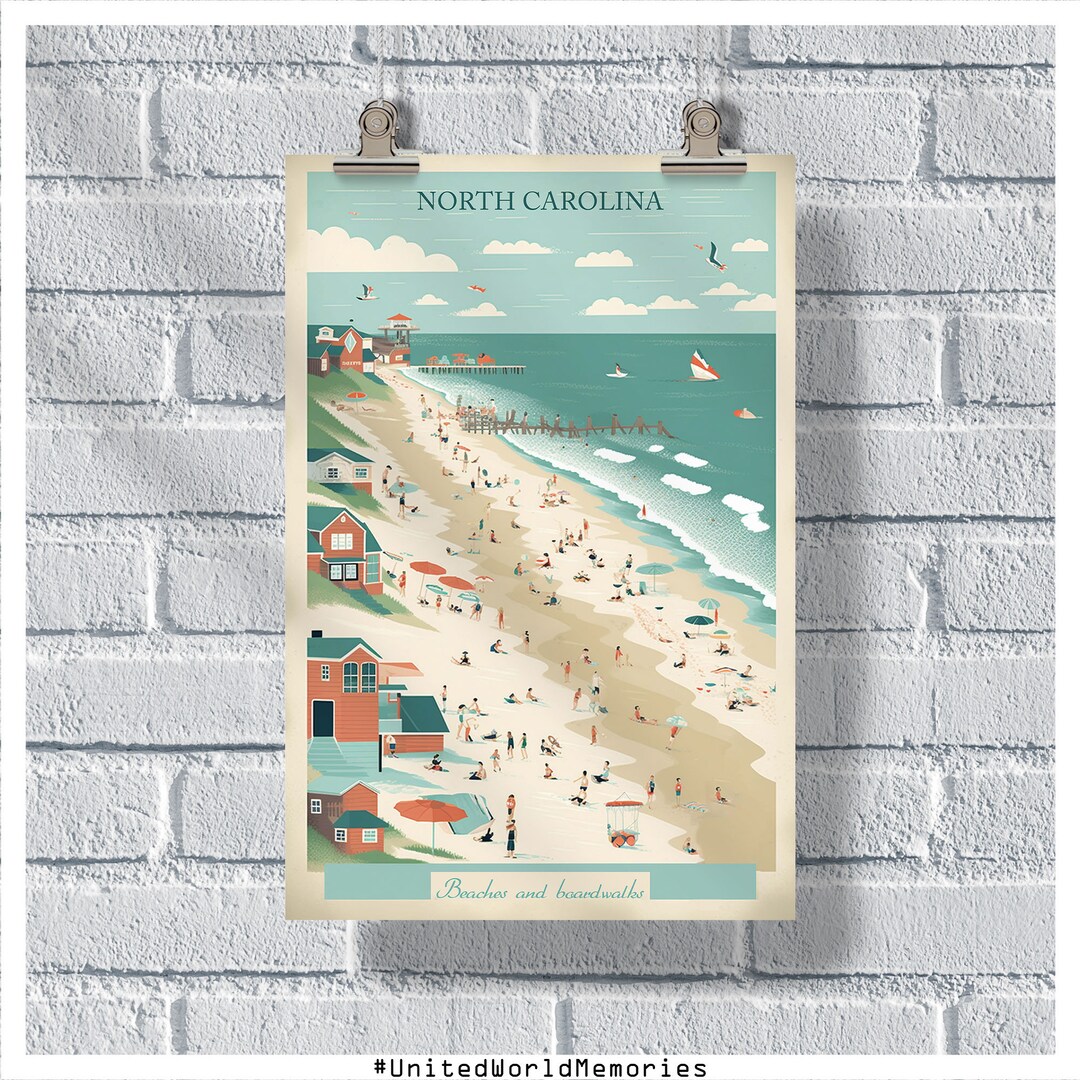 North Carolina Travel Poster, NC Wall Poster, North Carolina Vintage ...