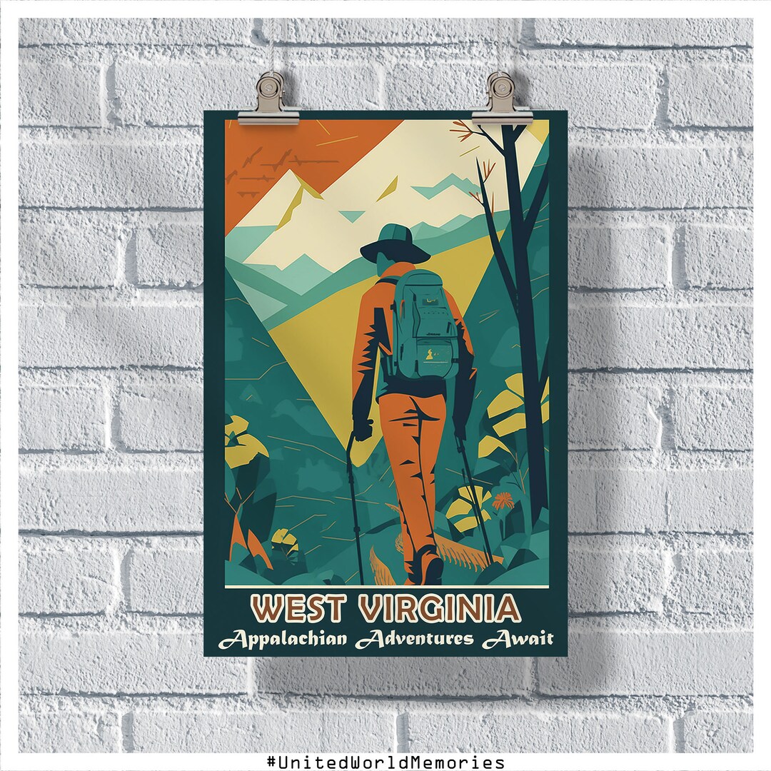 West Virginia Travel Poster, Appalachian Adventures Await Poster, West ...