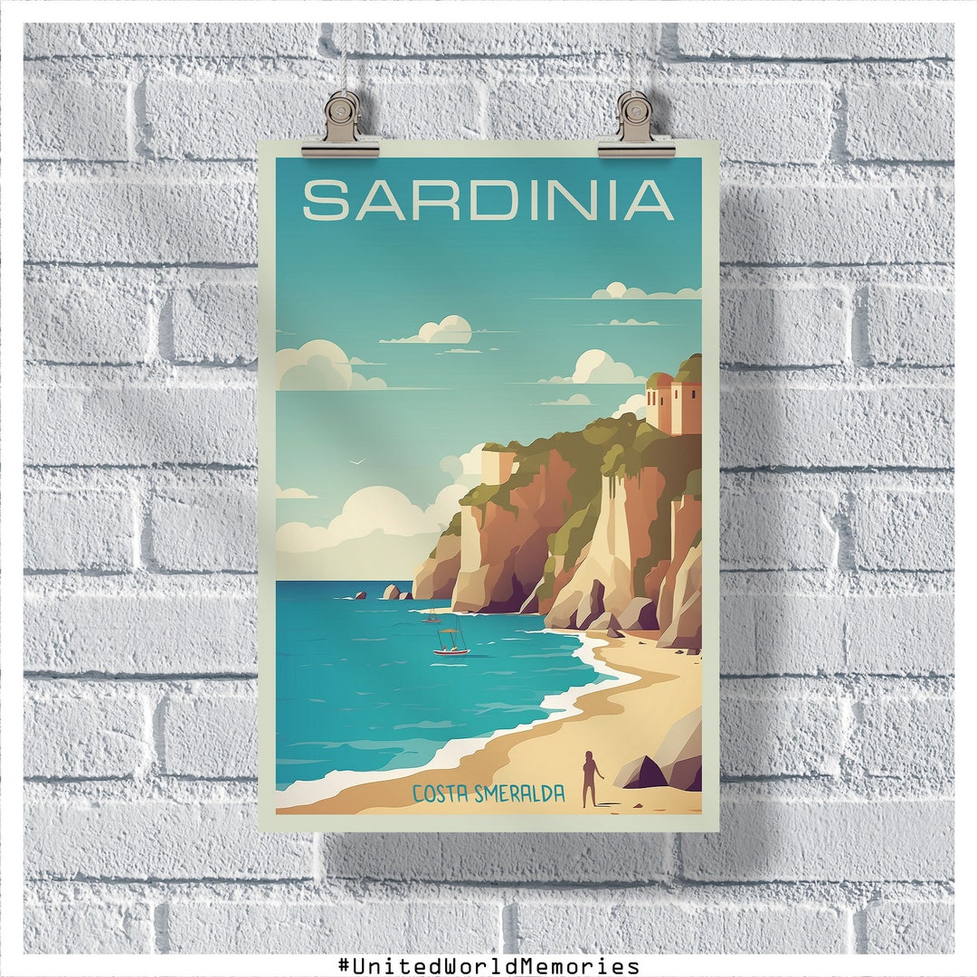 Sardinia Travel Poster, Costa Smeralda Poster, Italy Poster, Sardinia ...