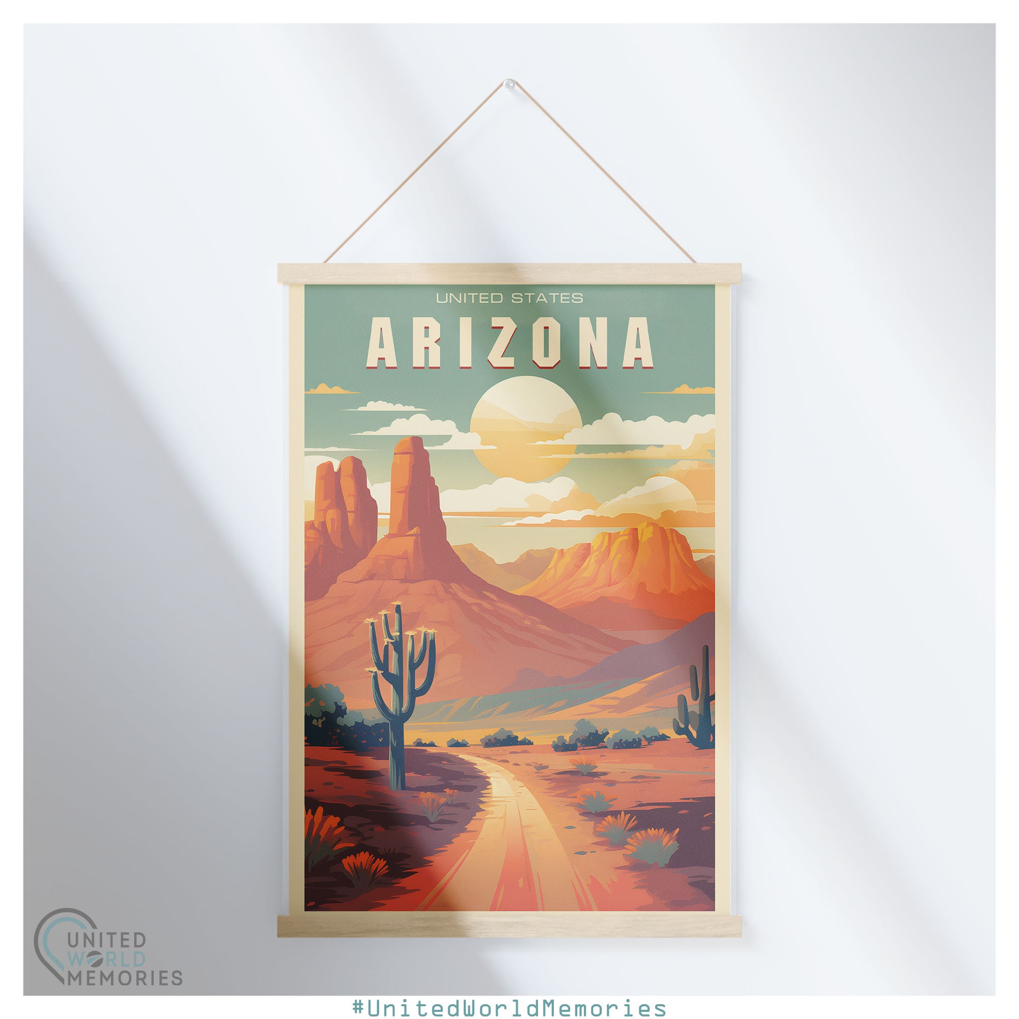 Arizona Desert Poster, Arizona USA Vintage Retro Poster, Travel Lover ...