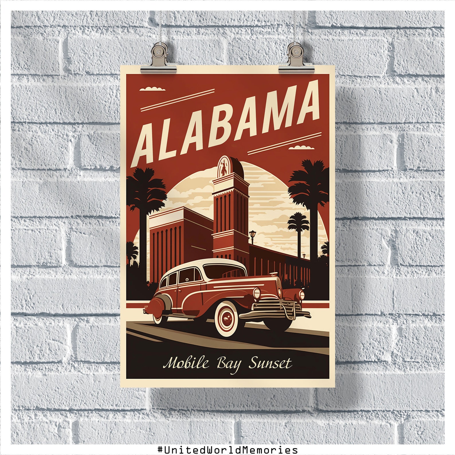 Alabama Travel Poster, Mobile Bay Sunset Poster, Alabama Vintage Poster ...