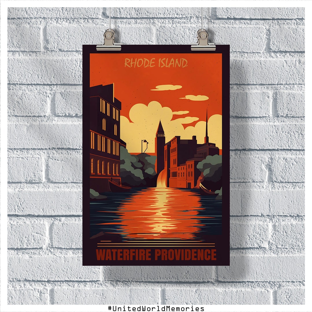 Rhode Island Travel Poster, Waterfire Providence Poster, RI Poster ...