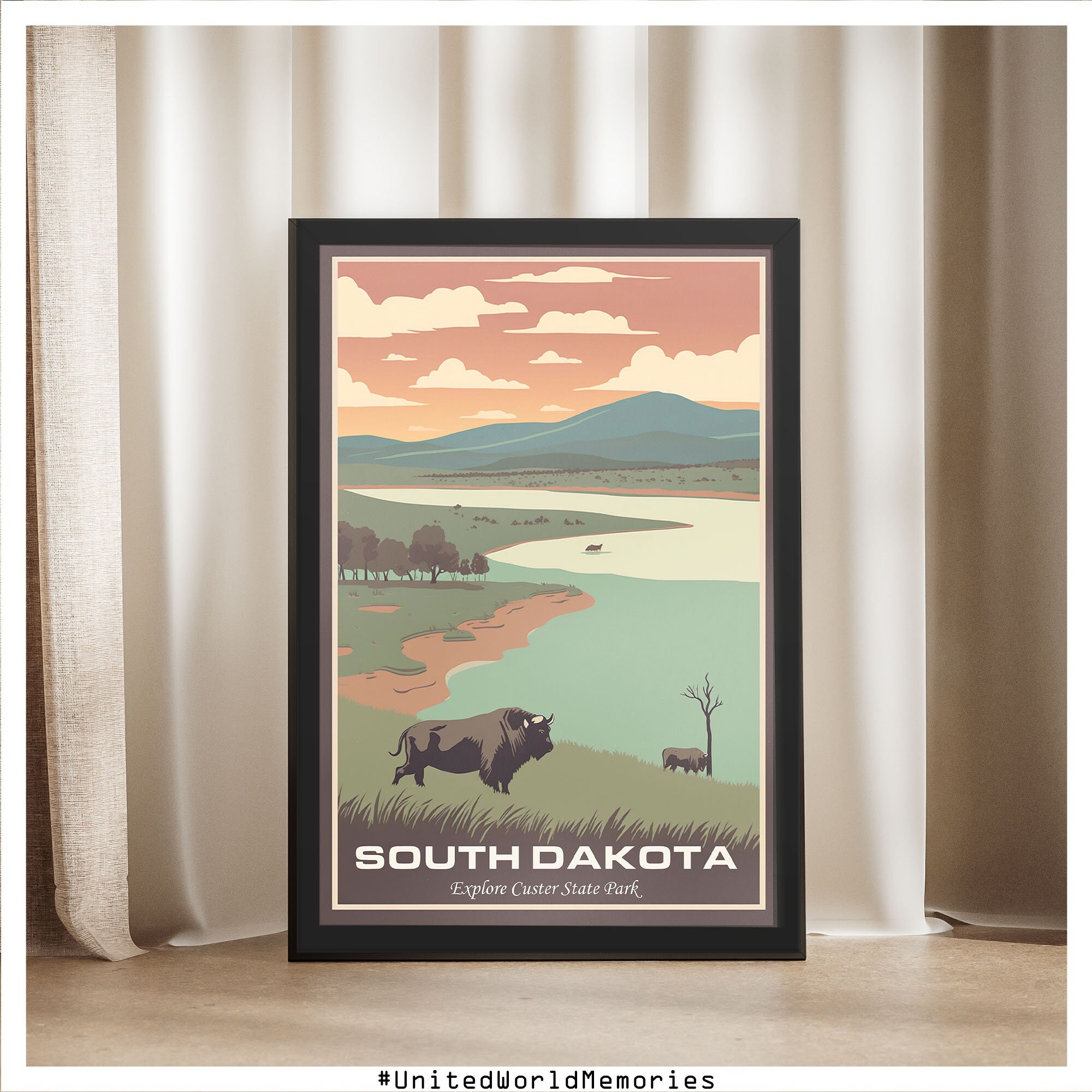 South Dakota Travel Poster, Custer State Park Poster, SD Poster, Wall ...