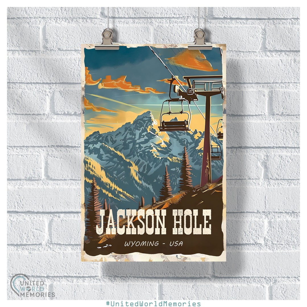 Jackson Hole Retro Poster, Jackson Hole Ski Resort Print, Wyoming Ski ...