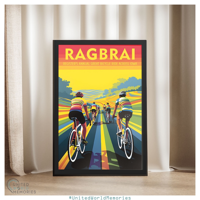 RAGBRAI Dynamic Cycling Poster, Iowa USA Vintage Retro Print, Cycling ...