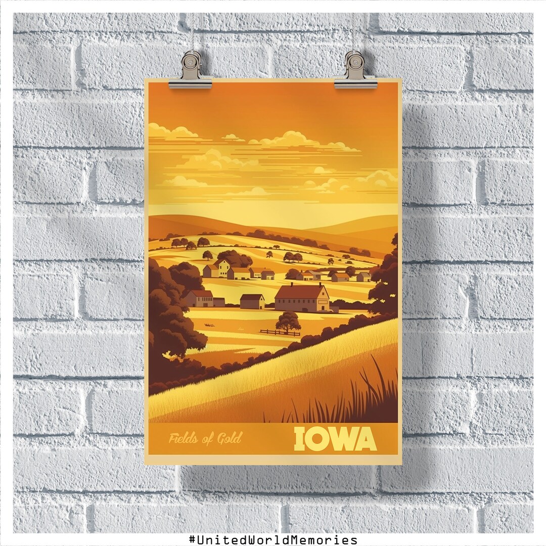 Iowa Travel Poster, Iowa Fields of Gold Poster, Iowa Vintage Poster ...