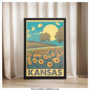 Kansas Travel Poster, Sunflower State Poster, Kansas Vintage Poster ...