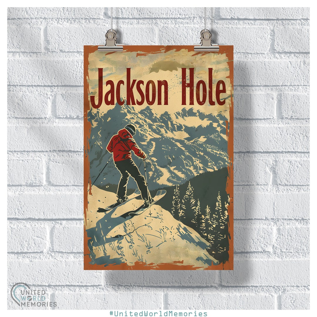 Jackson Hole Vintage Ski Adventure Poster, Jackson Hole Ski Resort ...