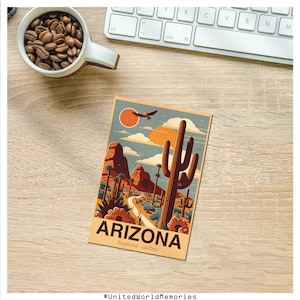 Arizona Travel Poster, Saguaro Cactus Poster, Arizona Vintage Poster ...
