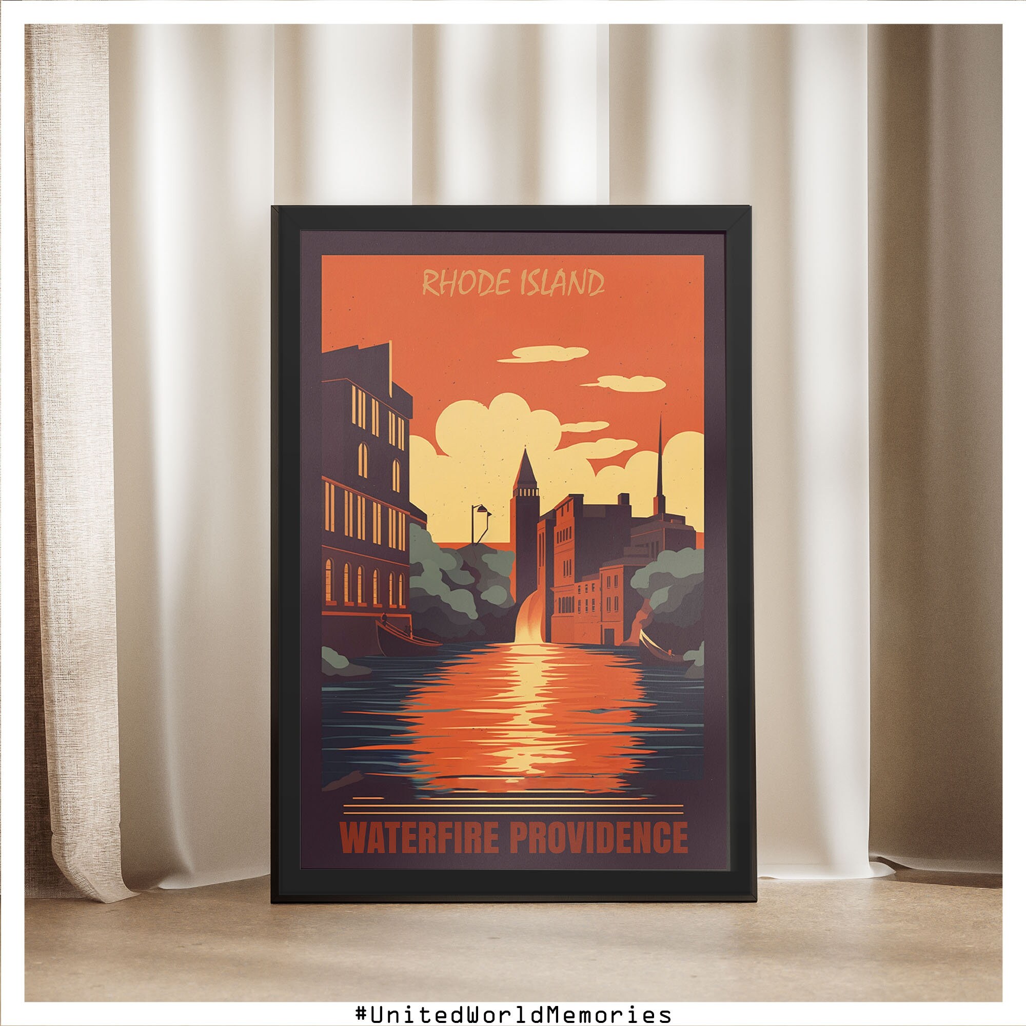 Rhode Island Travel Poster, Waterfire Providence Poster, RI Poster ...
