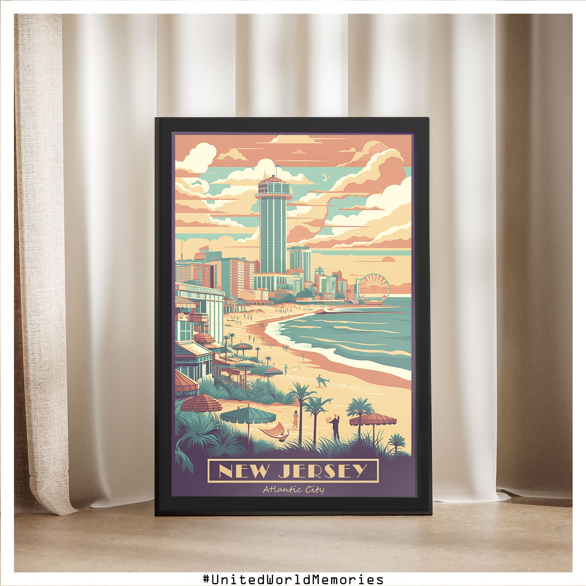 New Jersey Travel Poster, Atlantic City Poster, New Jersey Vintage ...