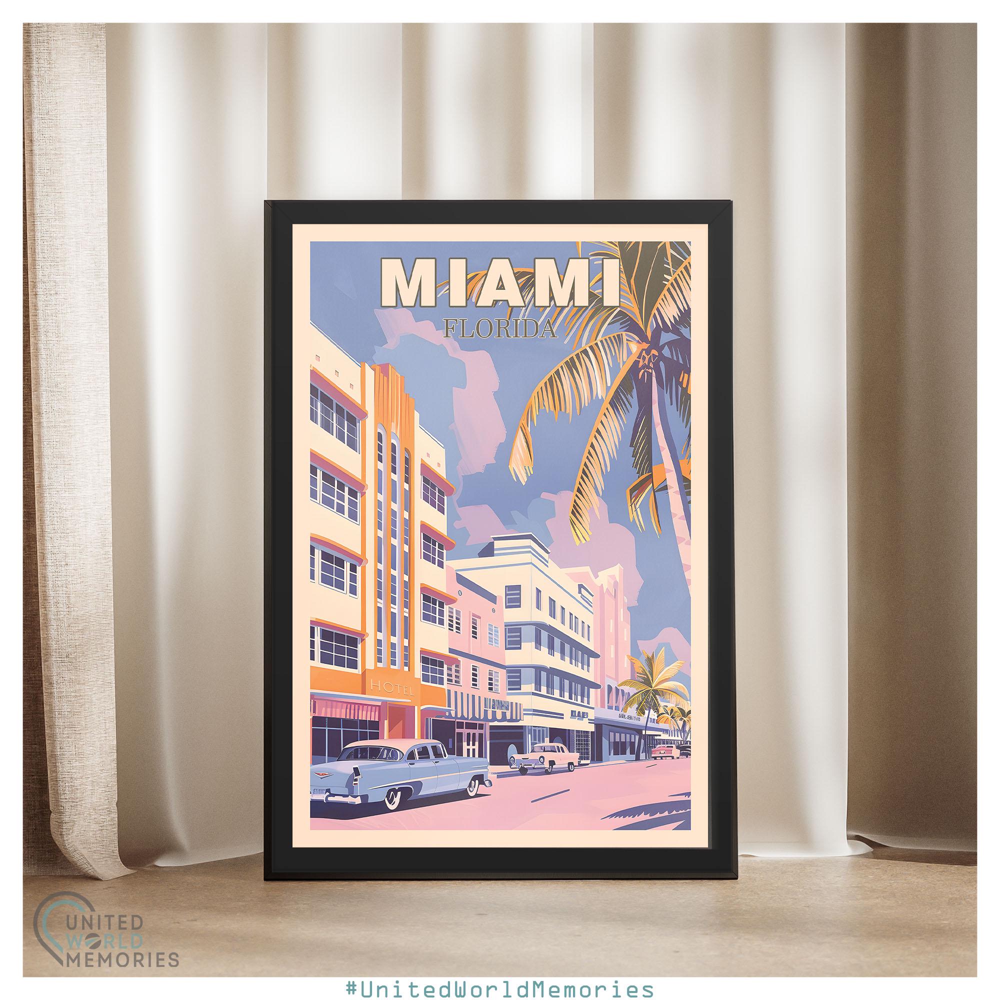 Miami Art Deco Glamour Poster, United States Travel Poster, Miami ...