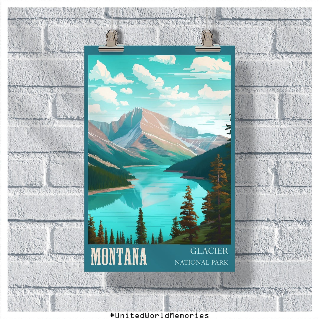 Montana Travel Poster, Glacier National Park Poster, Montana Vintage ...