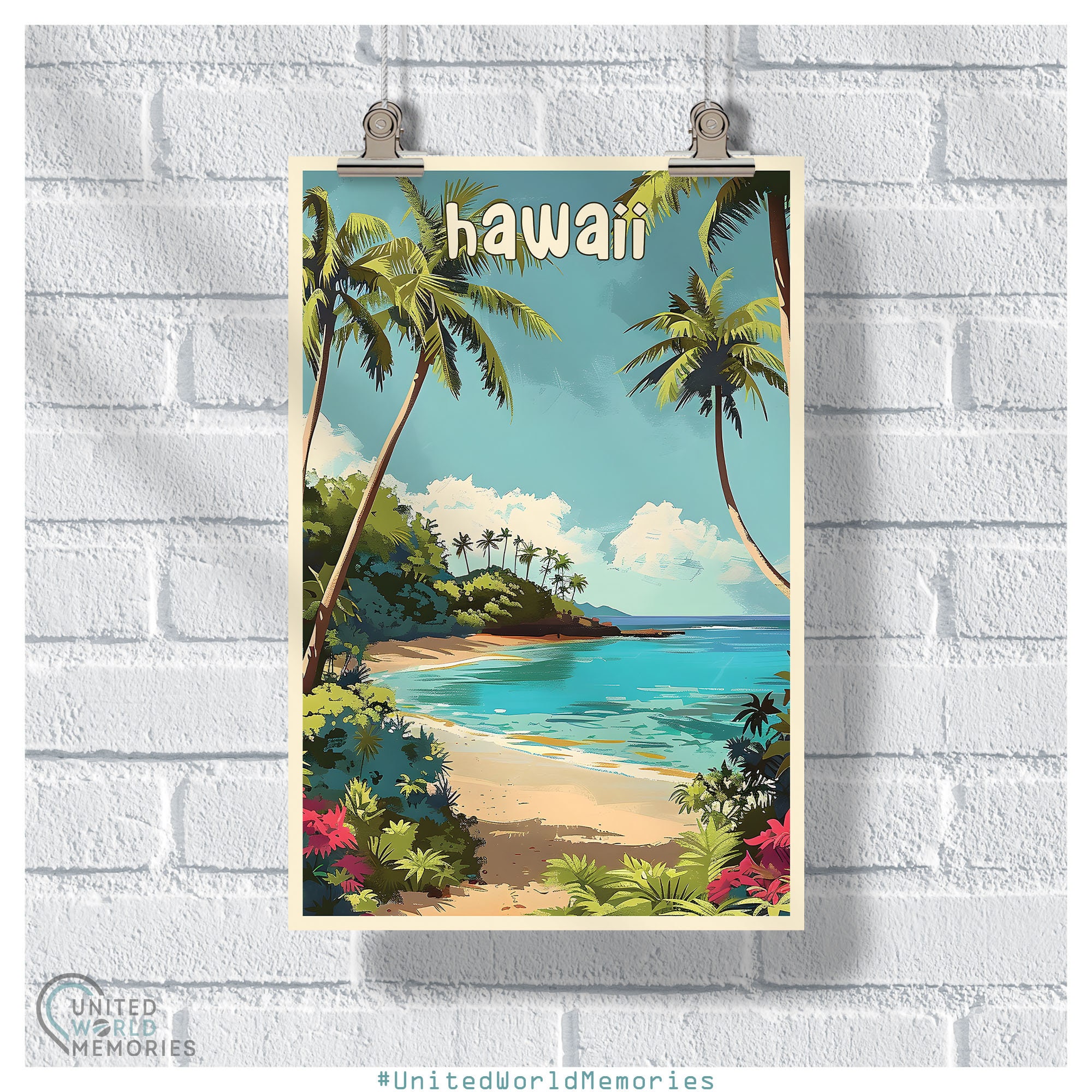 Hawaii Aloha Paradise Poster, Hawaii Travel Print, United States Retro ...