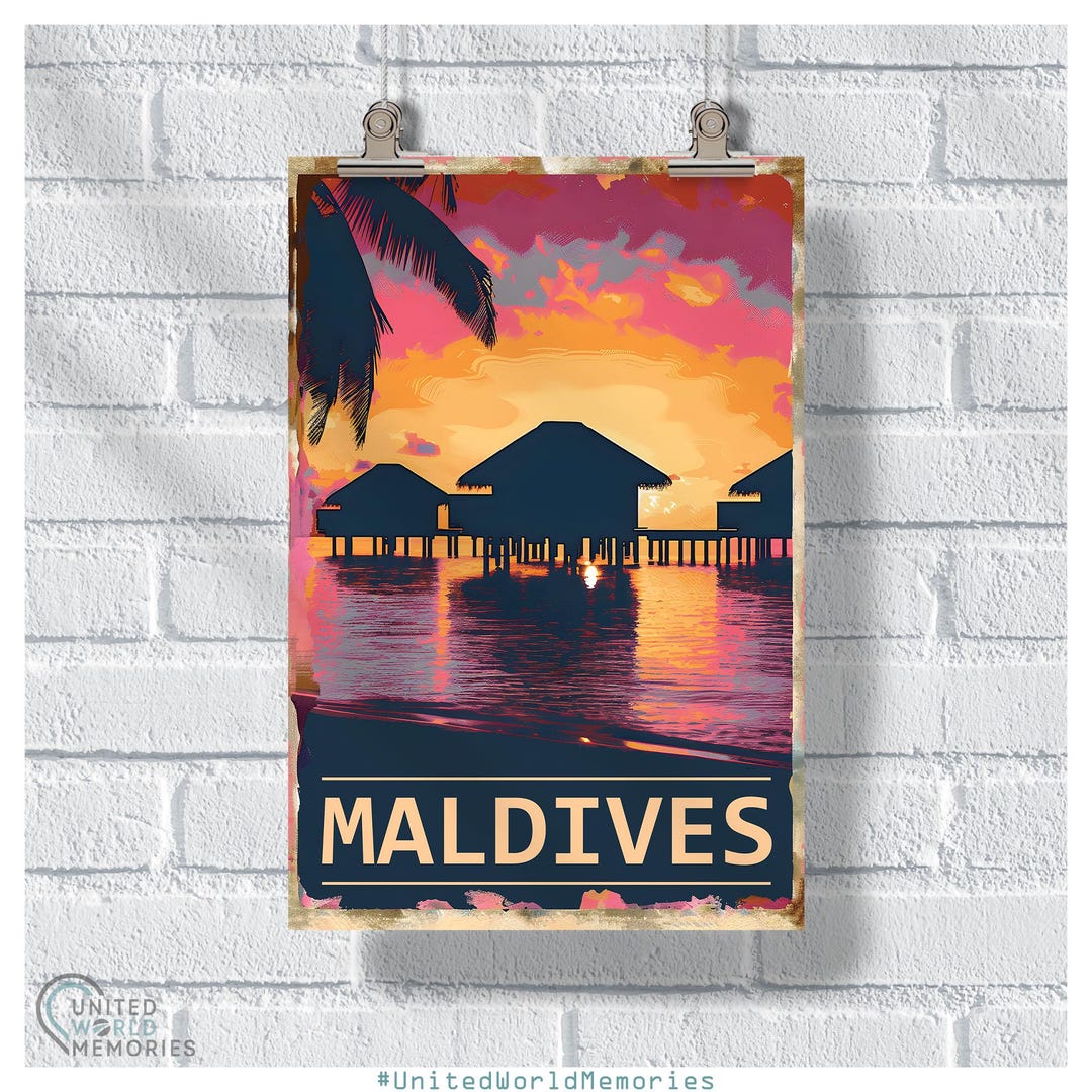 Maldives Sunset Escape Poster, Maldives Print, Maldives Islands Gift ...