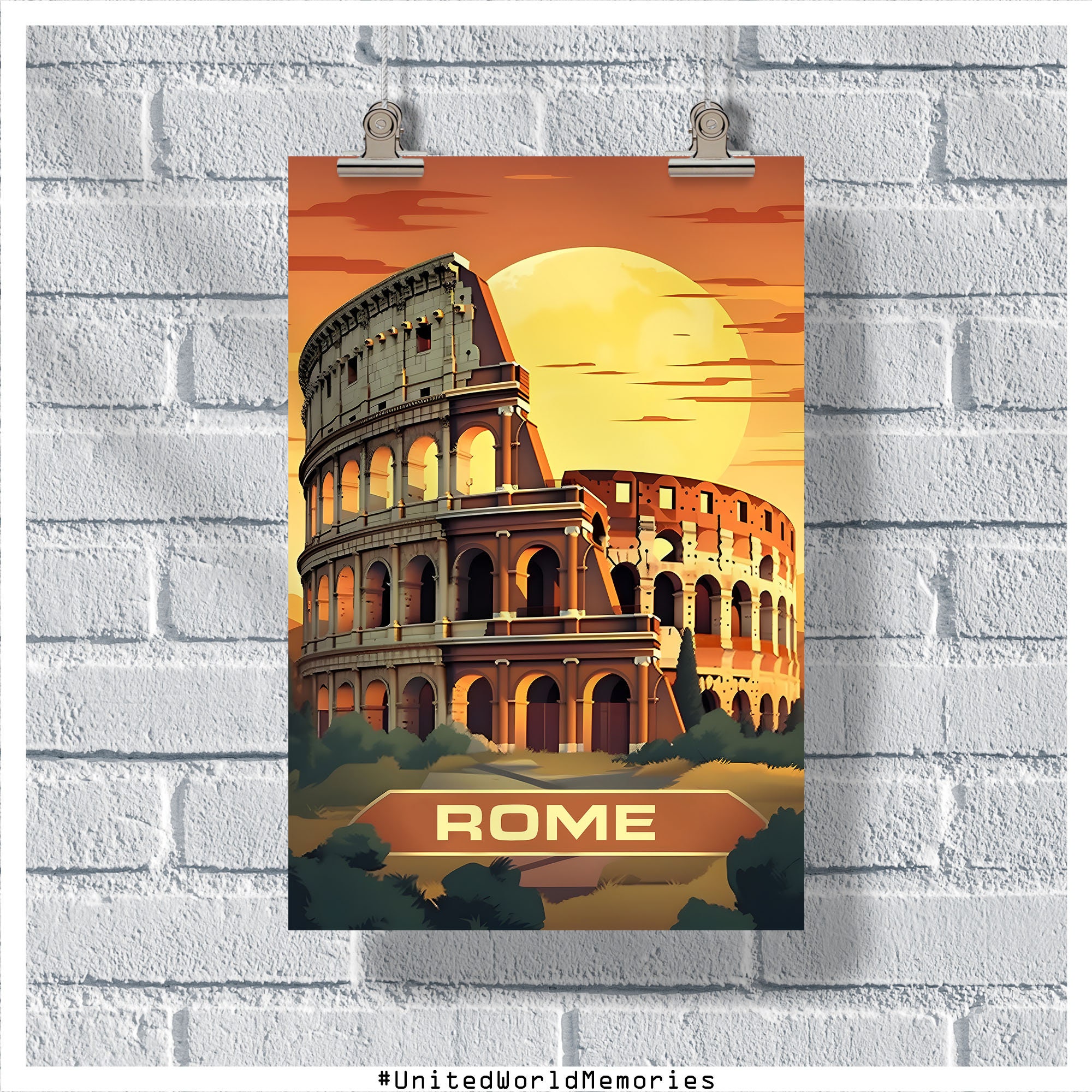 Rome Colosseum Poster Rome Travel Poster Italy Poster - Etsy