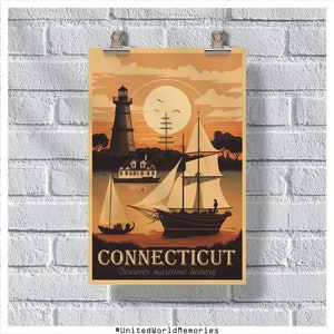 Connecticut Travel Poster, Connecticut Poster, Connecticut Vintage ...