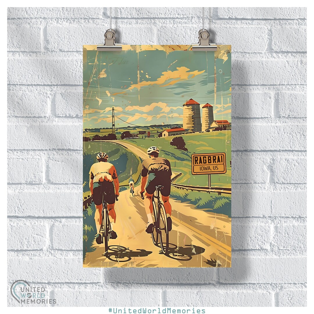 RAGBRAI Retro Cyclist's Dream Poster, Iowa USA Vintage Retro Print ...