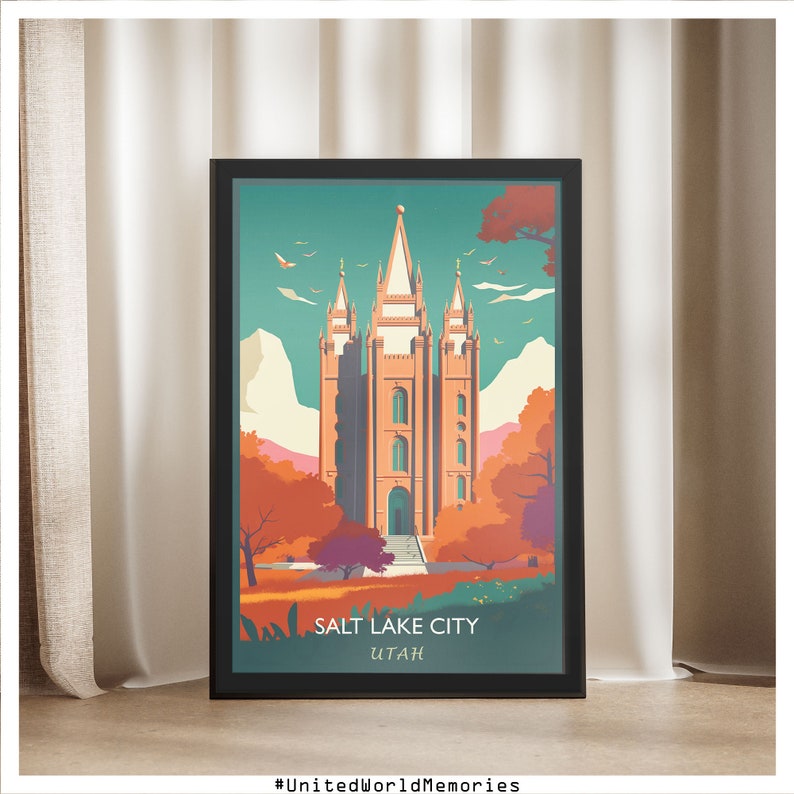 Utah Travel Poster, Salt Lake City Poster, Temple Square Print, Utah ...