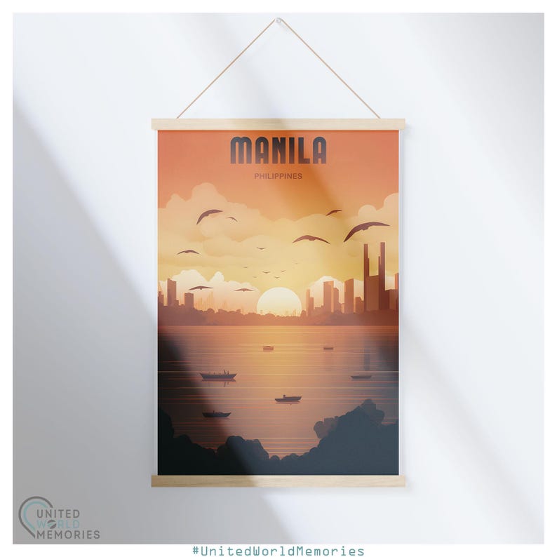 Manila Minimalist Sunset Poster, Manila Travel Print, Philippines Retro ...